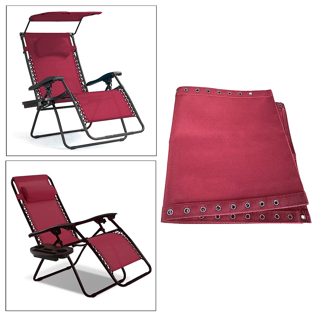Duiaynke Durable Folding Lounge Repair Cloth Part Beach Pool Lawn Recliner Lounge Large Mesh Cloth Cover Zero Gravity Chair Cloth (Wine Red)