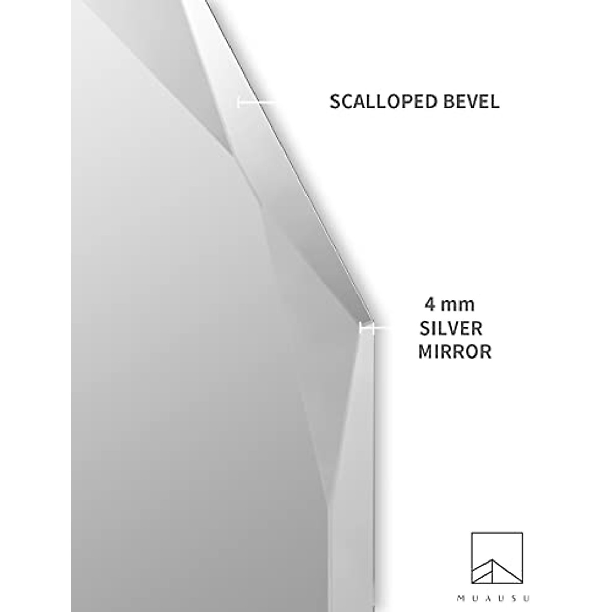 Frameless Scalloped Wall Mirror for Bathroom - Rectangle 20'' X 28'' X 1" Beveled Edge Frameless Rectangle Bathroom Mirror for Wall