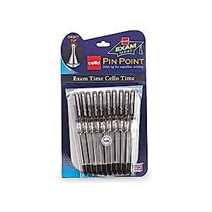 10 X Cello Pinpoint Fine Write Ball Point Pen Black Ink 0.5 Mm Tip by Cello Pinpoint