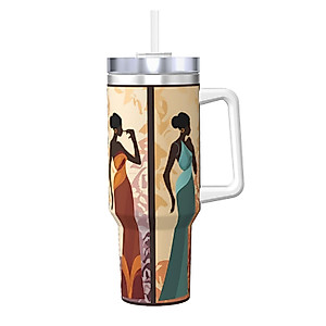 deaokluy 40 OZ Black Girls Ice Bully Cup with Handle and Straw, Double Wall Stainless Steel Tumbler Travel Coffee Cup with Lid, Beautiful Insulation and Cooling Cup for Christmas Birthday Present