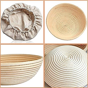 Sumshy Proofing Basket Round 25 x 8 cm Wicker Proofing Basket for 1000 g Bread Dough Lined Including Linen Inserts