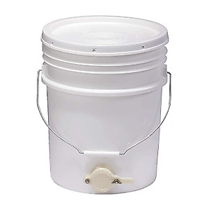 Little Giant 5 Gallon BKT5 Plastic Honey Extractor Bucket with Tight Fitting Lid and Honey Gate Tool for Beekeeping Harvesting, White (3 Pack)