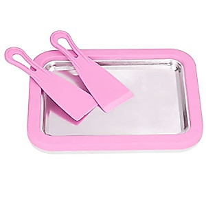 TOUISEDGI Ice Cream Maker, Ice Cream Roller Plate With 2 Spatulas, Food Grade Stainless Steel Pan Ice Cream Machine, Fried Yogurt Machine Mini Unplugged Fruit Rolled Ice Cream Maker(pink)