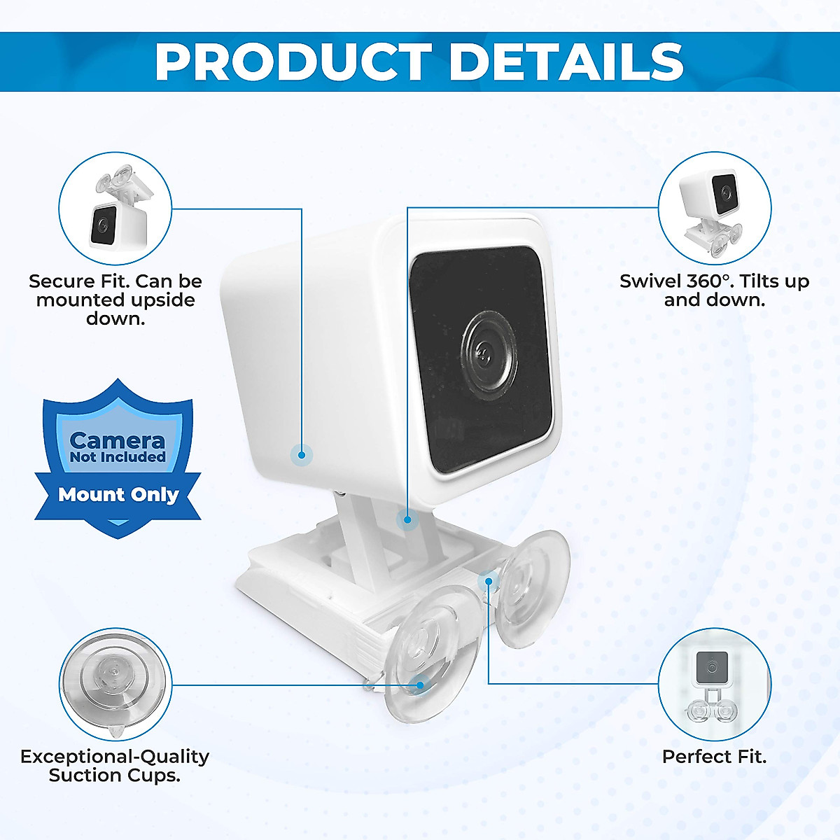 v3 Wyze Compatible Secure Suction Mount (Camera Not Included) – Bracket Shelf with Dual Suction Cups Allows 360 Swivel – Affixes to Window Glass, Mirror, and Smooth Surfaces by Arthon (v3, 1 Mount)