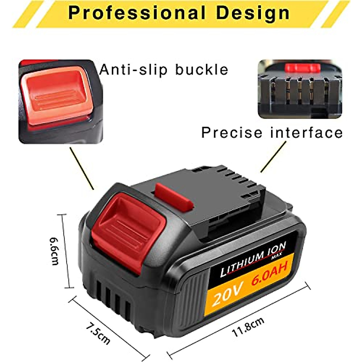 DTK 2Pack 6.0Ah Battery Replacement for Dewalt 20V Battery DCB200 DCB203 DCB204 DCB206 20V Lithium Batteries