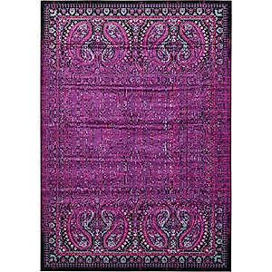 Unique Loom Imperial Collection Paisley, Distressed, Border, Vintage, Modern, Abstract Area Rug, 8 ft x 11 ft 6 in, Lilac/Black