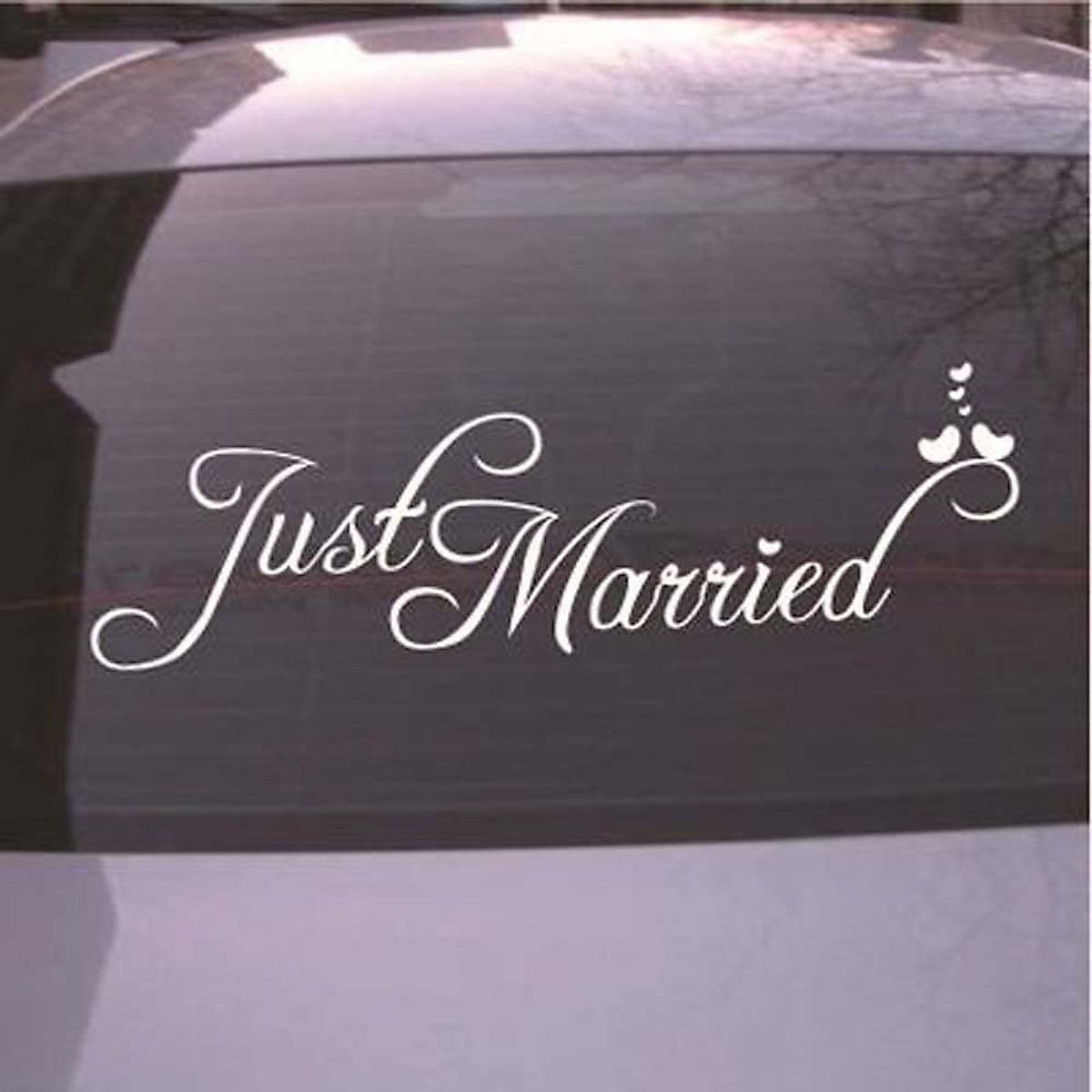 ADECNS Just Married Car Decals Just Married Vinyl Window Sticker Church Wedding Anniversary Decorations White