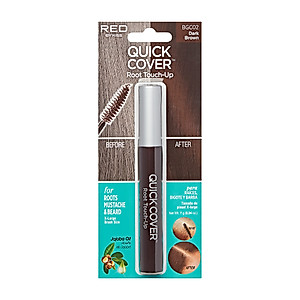 RED by Kiss Quick Cover Root Touch Up Rescue, Mascara Natural Water-Resistant Temporary Gray Concealer Cover Up Brush for Hair Mustache & Beard (Dark Brown)