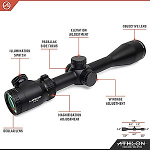 Athlon Optics , Neos , Riflescope , 6-18 x 44 Second Focal Plane (SFP) 1" Tube, Illuminated BDC 500 Reticle , Black