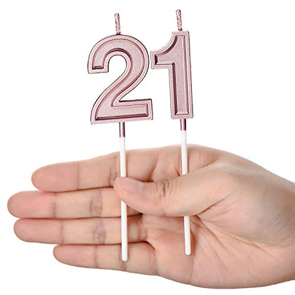 21st Birthday Candles Cake Numeral Candles Happy Birthday Cake Candles Topper Decoration for Birthday Wedding Anniversary Celebration Favor (Rose Gold)
