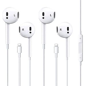 Lightning Wired Earbuds Headphones, Apple MFi Certified iPhone in-Ear Stereo Headphones Built-in Microphone Volume Control Earbuds Compatible iPhone 13/12/11/X/8/7/iPad iOS White (2 Pack)