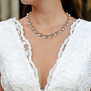 Unicra Pearl Bride Wedding Jewelry Set Crystal Bridal Necklace Bracelet Earrings Sets Rhinestone Choker Necklace Prom Costume Jewelry Set for Women and Brides (Gold)