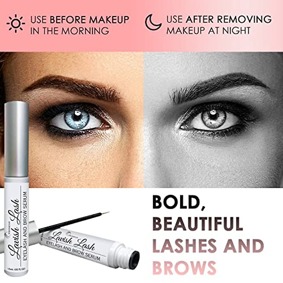 Pronexa Hairgenics Lavish Lash (3ml, 3 Month Supply) – Eyelash Growth Enhancer & Brow Serum with Natural Growth Peptides for Long, Thick Lashes and Eyebrows! Dermatologist Certified & Hypoallergenic.