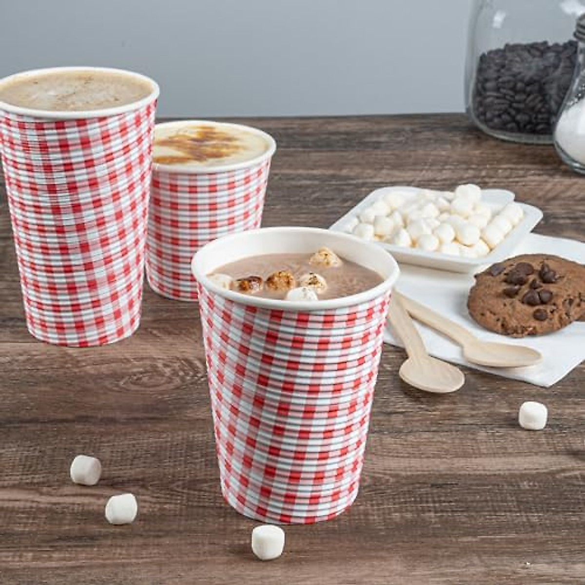 Restaurantware 12 Ounce Disposable Coffee Cups 500 Spiral Wall Hot Cups For Coffee - Lids Sold Separately Rolled Rim Paper Insulated Coffee Cups Picnic Print For Coffee Tea And More