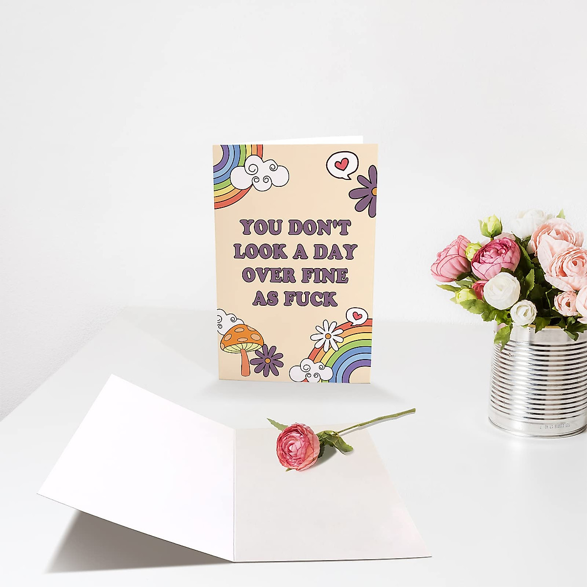 Chenive Funny Birthday Card for Her, Happy Birthday Card for Wife Girlfriend, Rainbows Bday Greeting Card for Friend Bestie, You Don't Look A Day Over Fine As F*ck