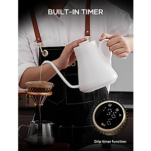 Cocinare Electric Gooseneck Kettle with Temperature Control, Pour Over Coffee & Tea, 1200W for 180-sec Quick Boil Time, Stainless Steel Kettle Water Boiler, 30oz/0.9L (White)