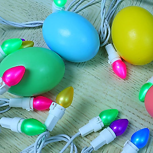 Solduce Easter String Lights LED Multi Color Glass C3 Lights 50 Count Easter Pastel Light 120V UL Certified Connectable Outdoor String Light White Wire for Party Patio Home