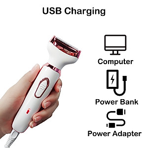 Electric Razor for Women, Hair Trimmer for Underarms Nose Eyebrows and Legs, Painless 4 in 1 Bikini Pop-Up Trimmer Rechargeable with Detachable Head, Wet and Dry Cordless Hair Clipper