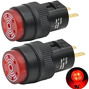 16MM Buzzer Red Indicator Light Lamp 24VDC LED Red 5/8" Installation Hole Alarm Signal Indicator Electrical Control Panel DIY 2Pcs (Red with Light,24VDC, Round)