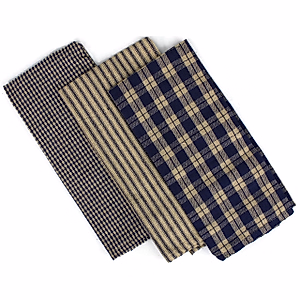 Rustic Covenant Woven Cotton Farmhouse Kitchen Tea Towels, 22 inches x 13 inches, Set of 3, Navy Blue/Natural Tan