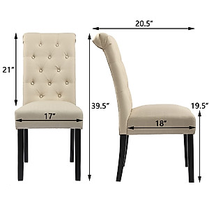 GOTMINSI Upholstered Fabric Dining Room Chairs Tufted Parsons Dining Chairs Accent Kitchen Chairs with Solid Wood Legs for Home Kitchen and Restaurant (Set of 2), Beige