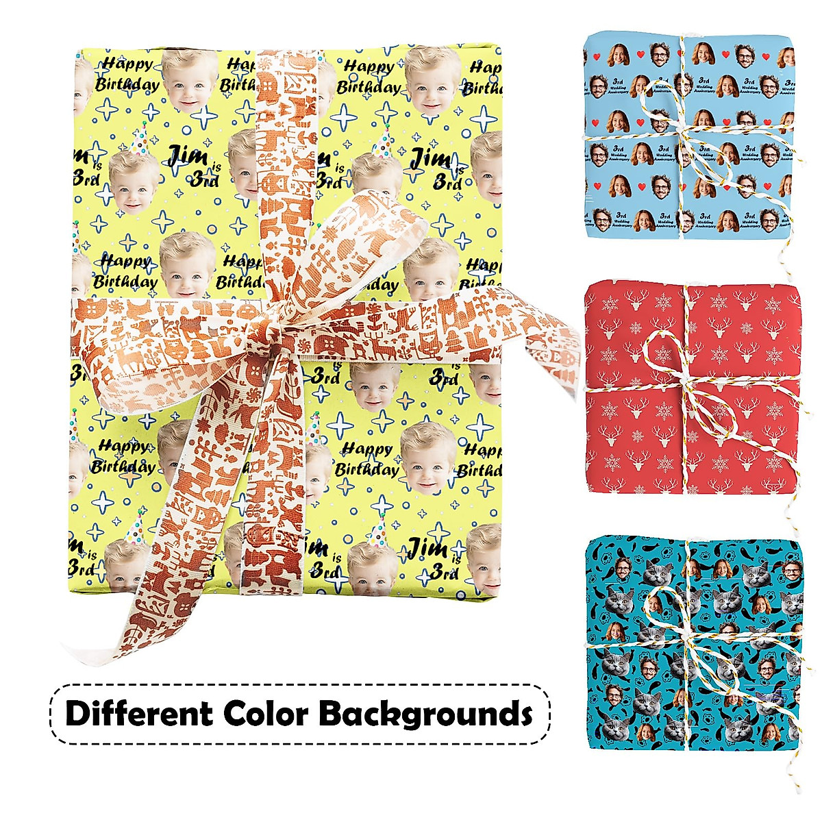 Oktaha Custom Gift Wrapping Paper for Birthday Christmas Holiday Party, Personalized Funny Faces Wrapped Paper, Made IN USA, Multi Designs, Roll 58"x 23" (Pattern-24)