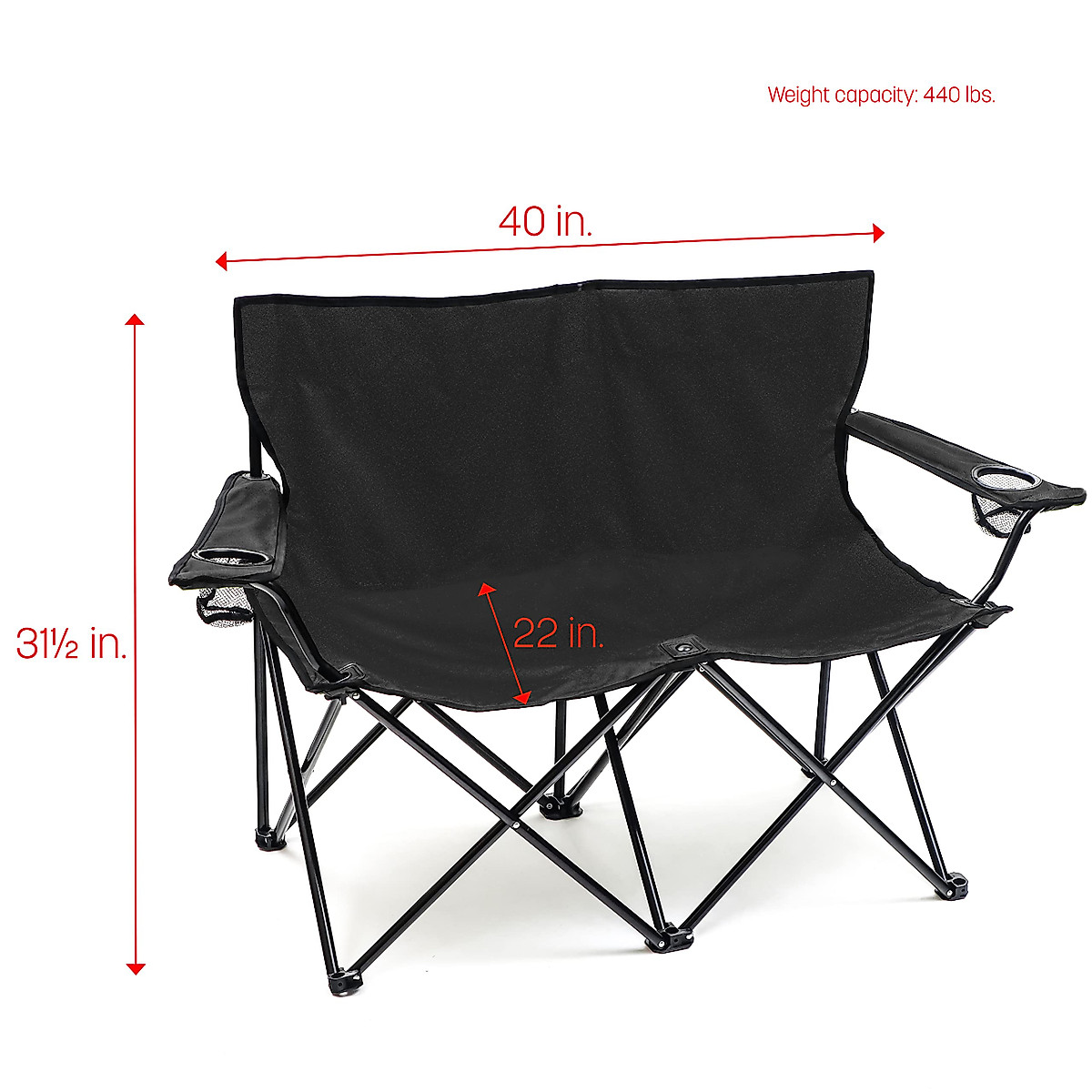 Trademark Innovations Loveseat Style Double Camp Chair, 40" L x 22" W x 31.5" H,Polyester, Black