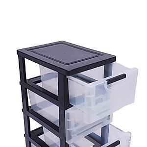 Plastic 5 Drawers Rolling Storage Cabinet, Modern Medium Home Storage Container Tower Waterproof Storage Case Multilayer Storage Box with Wheels for Home Office School, Black Frame