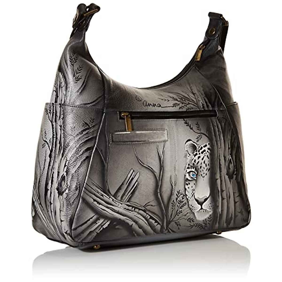 Anna by Anuschka Hand Painted Leather Women's Large Multi Pocket HOBO, African Leopard