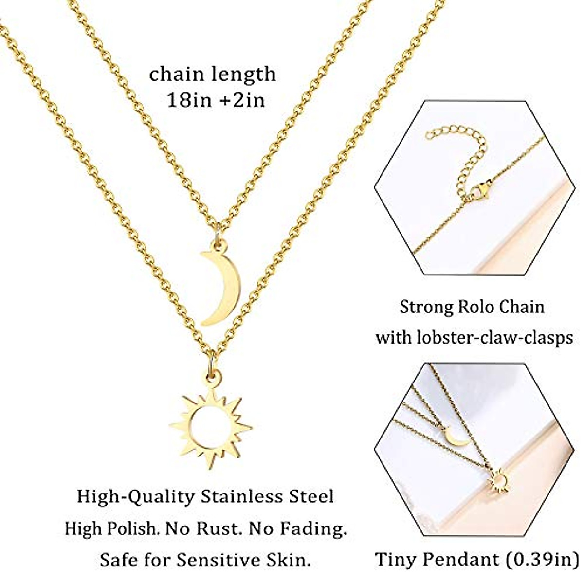 UNGENT THEM Sun and Moon Necklace Matching Best Friend Friendship BFF Necklaces for 2 Best Friend Birthday Christmas Graduation Gifts for Teenage Teen Girls Women Sisters
