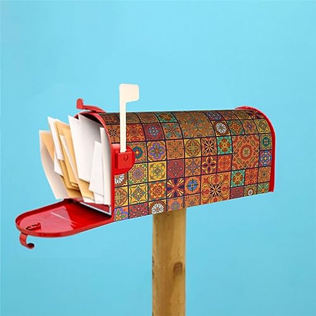 Portuguese Tiles Mailbox Covers Magnetic Standard Size 21" X 25.5" Mailbox Cover Waterproof Sun Protection Mailbox Wraps Post Letter Box Cover for Outdoor Garden Home Decor