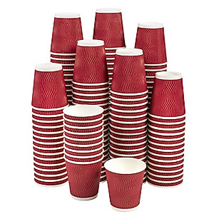 NYHI Set of 150 Ripple Insulated Red Paper Cups CoffeeTea Hot Cups Recyclable 3 Layer Rippled Wall For Better Insulation Perfect for Cappuccino Hot Cocoa or Iced Drinks 8 ounce
