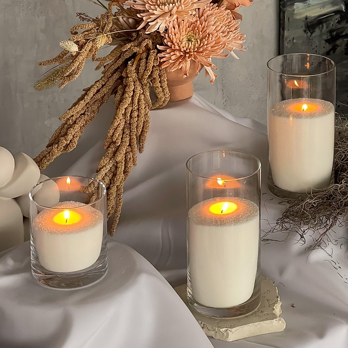 4.5kg/10 lb Pearled Candle Sand in Bulk Bucket +200 Wicks Included for Wedding Decor, Scent-Free Pearled White Wax, Non-Toxic Powder, Long-Lasting 600 Hours of Burning time, Ideal for Event Planners