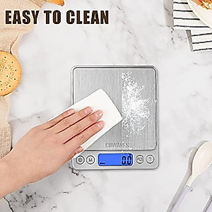 Food Scale, CHWARES Rechargeable Kitchen Scale with Trays 3000g/0.1g, Small Scale with Tare Function Digital Scale Grams and Ounces for Weight Loss, Dieting, Cooking, Meal Prep, Coffee, Jewelry