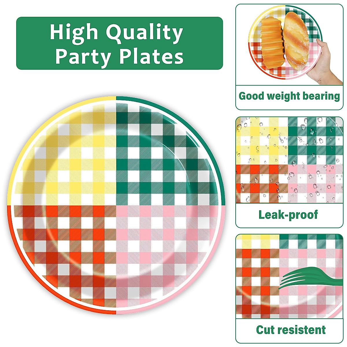 Lonfliness 96 Pcs Camp Gingham Paper Plates and Napkins Gingham Checkered Bachelorette Party Supplies Gingham Birthday Tableware Set Plaid Camping Themed Summer Party Favors Baby Bridal Shower Decor