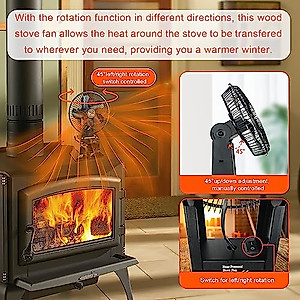 VODA Wood Stove Fan Heat Powered Fireplace Fans 5 Blades Newly Designed with 45°Adjustment Up and Down Manually and 45°Rotation Left and Right Stove Fans for Wood Burning Stoves