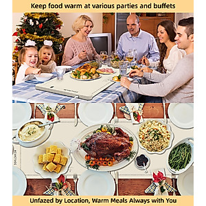 CuieTuee Electric Warming Tray 500W Upgraded Graphene Heat-Conducting Material, Rollable and Portable Food Warming Mat 6 Temperature Settings for Gatherings Parties Home Buffets Daily Use, Beige