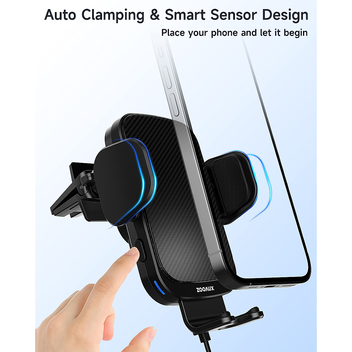 ZOOAUX Wireless Car Charger Vent Mount, 15W Fast Charging Auto-Clamping Car Mount, Air Vent Car Phone Holder for iPhone 15/15 Pro/14/13 Pro/XS/XR/X/8,Samsung S24/S23/22/S21/S10 (Black)