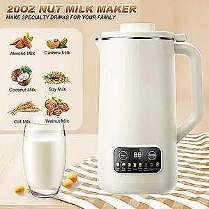 Nut Milk Maker Machine,20 Oz Automatic Cleaning Soy Milk maker with 8 Modes and 10 Leaf Blades,Homemade Almond, Oat, Soy, Etc Grain, Almond Milk Maker Machine with Delay Start Free Filtering and Keep Warm (White)