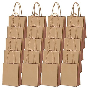 Cooraby 30 Pieces Mini Paper Party Bags 4.72 x 2.36 x 5.9 Inches Small Brown Gift Bag Party Kraft Bags with Handle for Birthday Wedding Parties