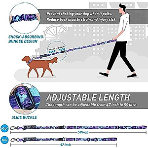 Hotsky Tactical Dog Leash Heavy Duty for Medium Large Dogs, 4-6Ft Strong Bungee Shock Absorbing Dog Leash, Padded Double Handle Military Dog Leashes with Car Seatbelt for Training, Purple Camo