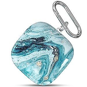 Beats Fit Pro Case Cover, Upgraded Marble Case for Apple Beats Fit Pro 2021 Shockproof Protective Earbuds Case with Keychain Accessories for Men Women Girls (Marble Blue)