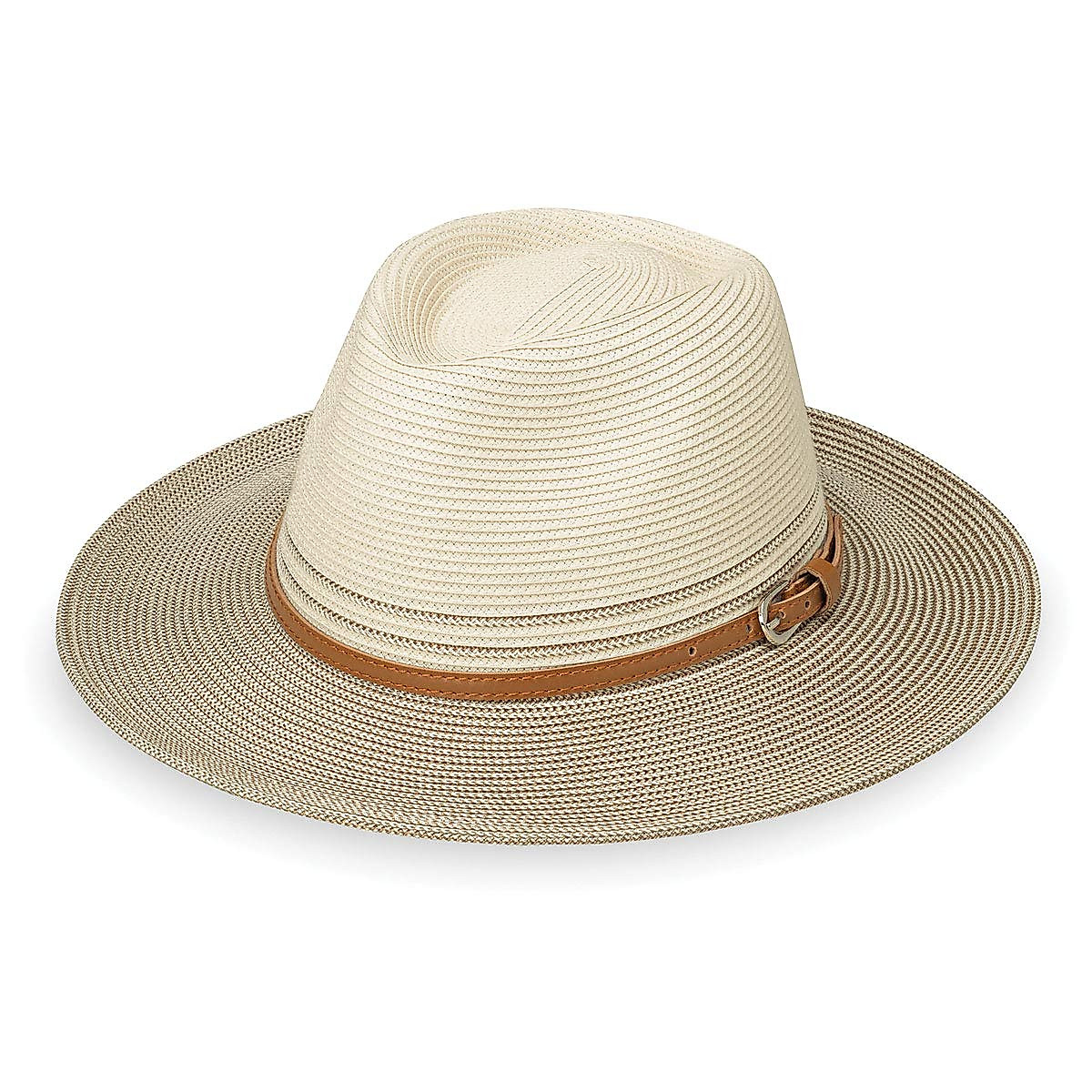 Wallaroo Hat Company Women’s Kristy Fedora – UPF 50+ Sun Protection, Wide Brim, Packable Design and Adjustable Sizing for Medium Crown Sizes – Sun-Smart Hat for Travel and Everyday (Ivory/Stone)