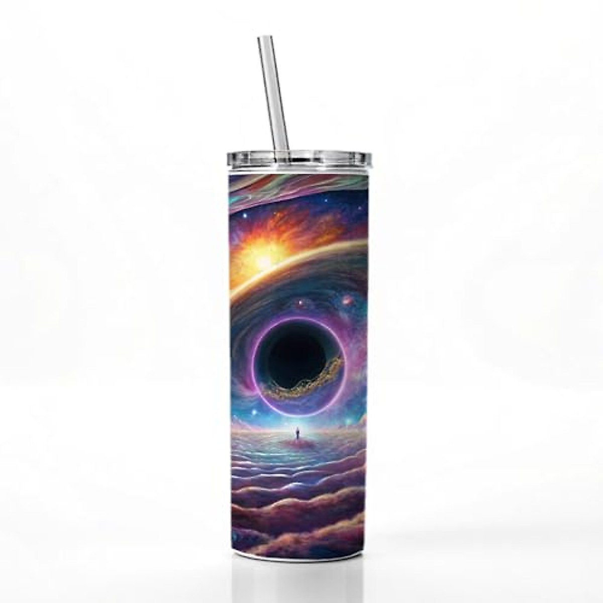 Psychedelic Black Hole Galaxy Space Vibrant Colors Skinny Tumbler 20oz with Straw Insulated Water Bottle Gift