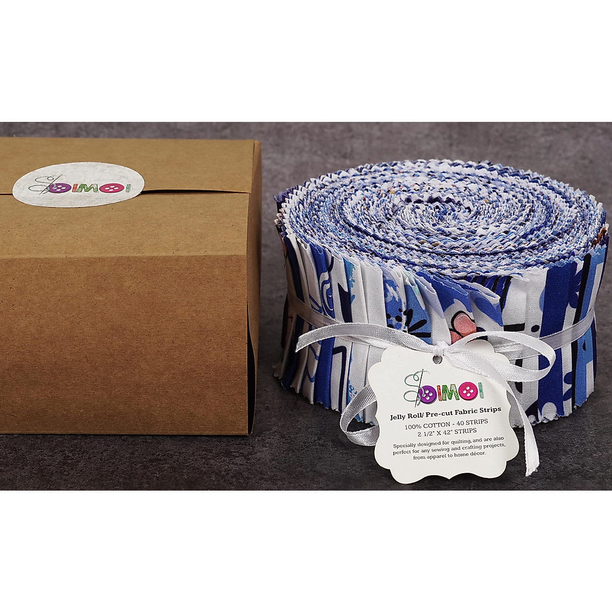 Soimoi 40Pcs Baby Boy Print Cotton Precut Fabrics for Quilting Craft Strips 2.5x42inches Jelly Roll - Medium Blue