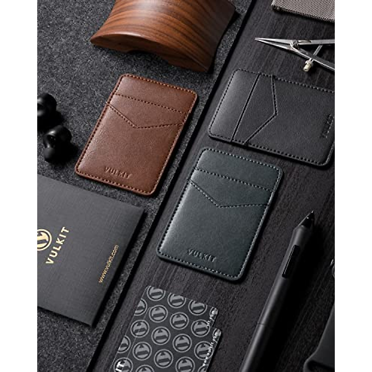VULKIT Cell Phone Wallet, Card Holder for Back of Phone Leather Adhesive Pocket RFID Blocking Credit Card Sleeves Black