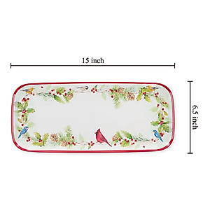 UPware 15 Inch Melamine Rectangle Serving Tray, BPA Free Food Tray (Winter Birds)