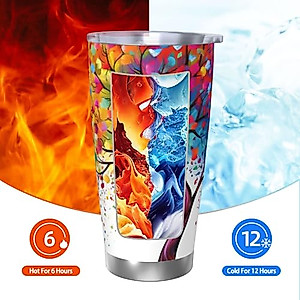 Colorful tree Tumbler with Lid and Straw 20oz Stainless Steel Car Cup for Hot and Cold Drinks, Double Wall Insulated Travel Coffee Mug Reusable Drink Thermos Cup Birthday Gifts
