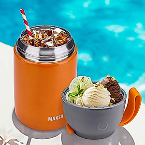 MAXSO 2 Pack Soup Thermos for Hot & Cold Food for Kids Adults, Vacuum Insulated Food Jar Thermal Lunch Containers, Travel Food Flask with Spoon (24oz,17oz) (Orange)