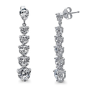 BERRICLE Sterling Silver Graduated Cubic Zirconia CZ Dangle Drop Earrings for Women, Rhodium Plated